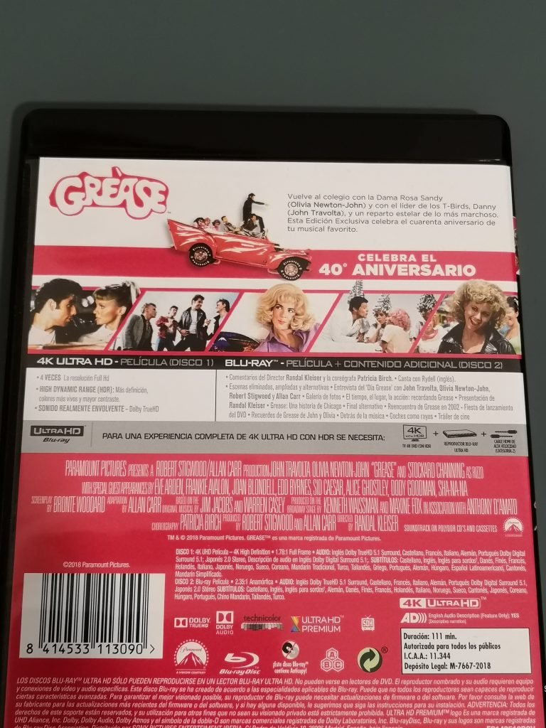 "Grease" [Blu-ray] [4K UHD] - No Es País Para Cinéfilos